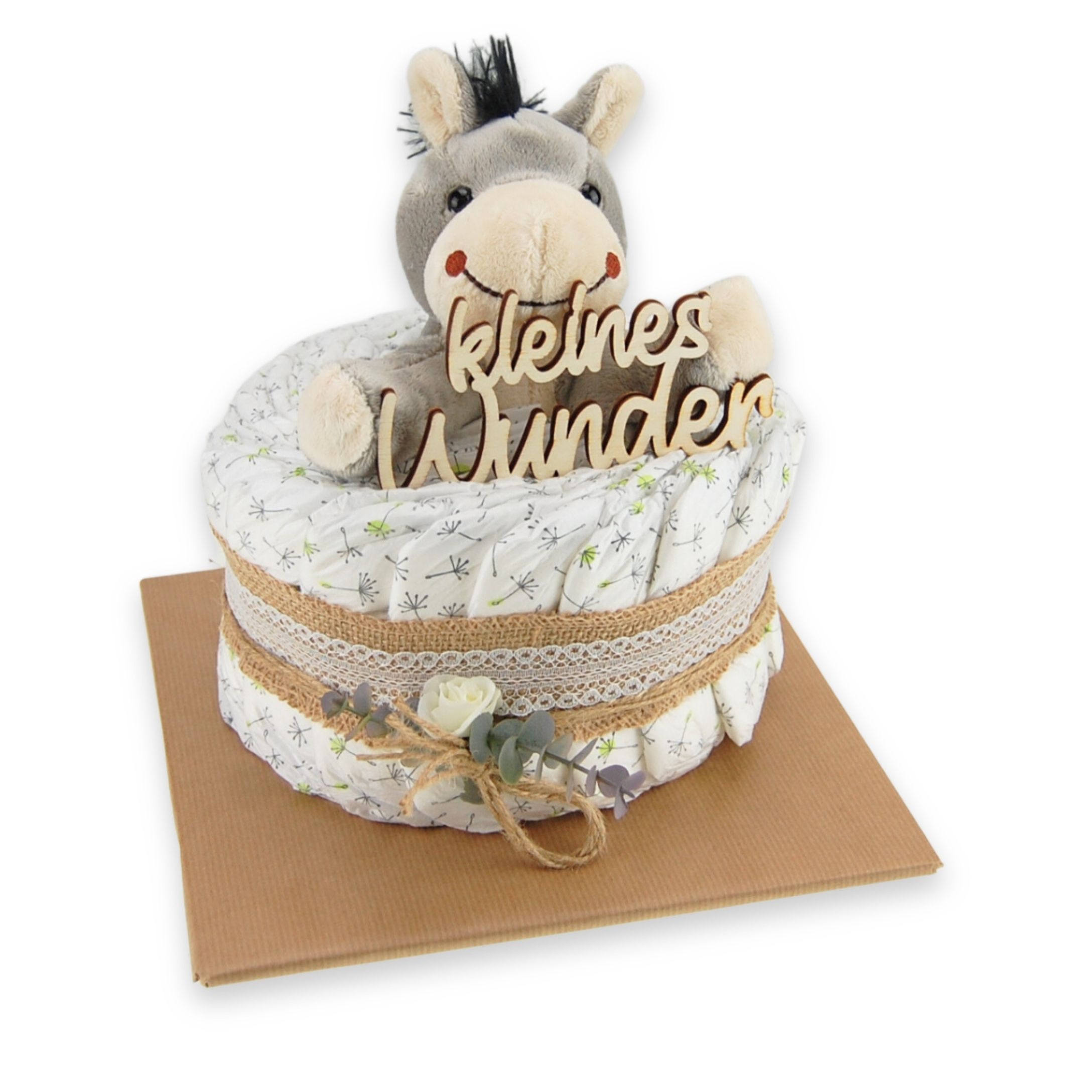 Windeltorte Vintage Boho Stil mit Esel - Perfektes Geschenk zur Geburt ...